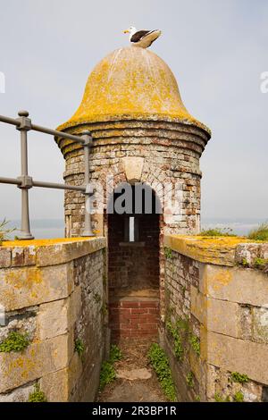 Sentry box at Elizabeth Castle, a tidal castle on an island in St Aubin ...