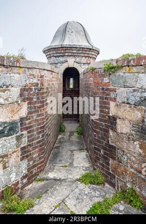 Sentry box at Elizabeth Castle, a tidal castle on an island in St Aubin ...