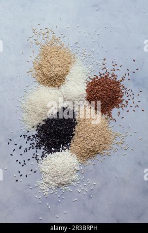 Background of different rice varieties types. Thai food. Mixed rice ...