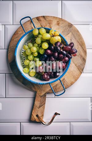 top view green grapes inside tray on dark background fruit fresh mellow ...