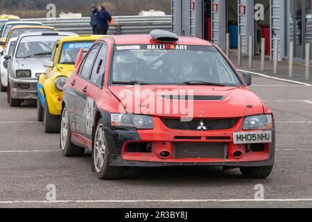 Matt Suttenwood and David Daniel in their 2005 Mitsubishi Lancer during the 2023 Snetterton ...