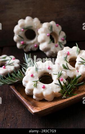 Christmas wreath Cookies filled with jam, coated with white rice milk ...