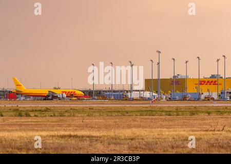 DHL Hub Leipzig Halle LEJ Airport aircraft vertical stabilizer Stock ...