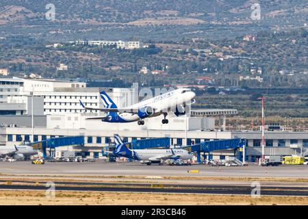 An Aegean Airlines Airbus A320neo aircraft as seen during take-off ...