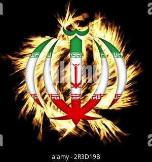Burning Flames Effect on Iran National Emblem on a black background ...