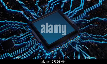 Information technologies. Microchip on circuit board, top view ...