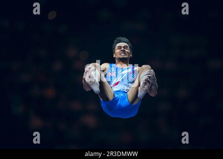 Jake Jarman participating in the 2022 Munich European Gymnastics ...
