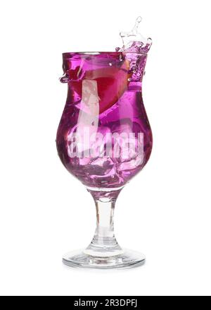 Purple gin and tonic with splashes on white background Stock Photo - Alamy