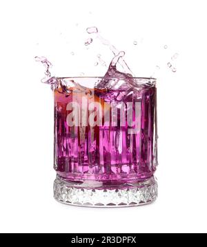 Purple gin and tonic with splashes on white background Stock Photo - Alamy