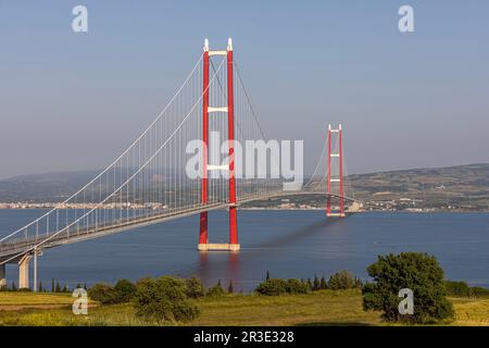 1915 Canakkale Bridge aerial view in Canakkale, Turkey. World's longest ...