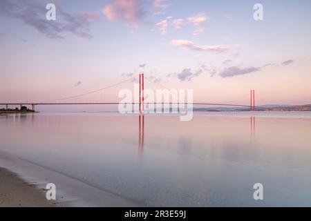 1915 Canakkale Bridge aerial view in Canakkale, Turkey. World's longest ...