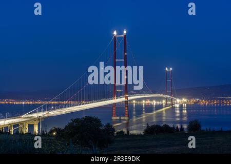 1915 Canakkale Bridge aerial view in Canakkale, Turkey. World's longest ...