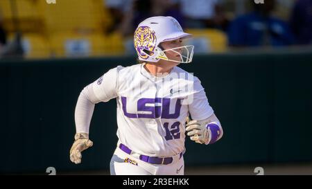 LSU catcher Maci Bergeron (12) catches during an NCAA softball game on ...