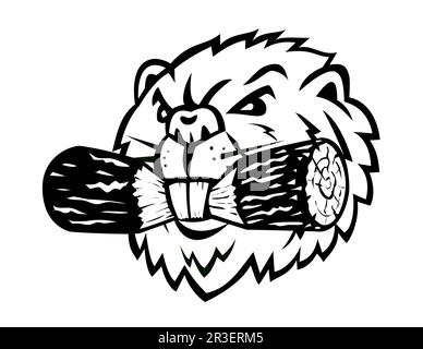 Angry North American Beaver Head Side View Mascot Black and White Stock ...