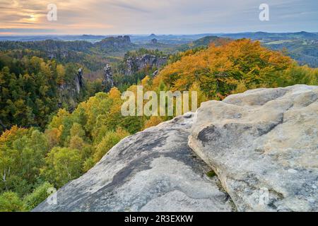 Carola rock at sunset, Elbe Sandstone Mountains, Saxon Switzerland ...