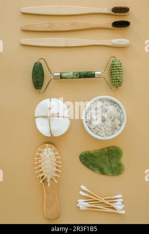 Bath accessories concept. Natural beige sponge Luffa cylindricaon with ...