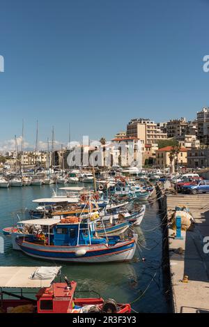 Heraklion, Crete, Greece. 2023. The Greek flag flying from the stern of ...