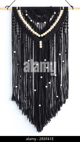 Black macrame with beads Stock Photo - Alamy