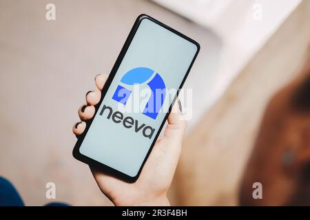 In this photo illustration, Neeva logo is seen on a smartphone screen ...