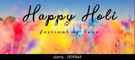 Crowd throwing bright colored powder paint in the air, The Color Run ...
