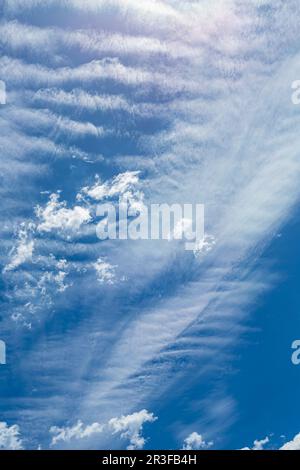 Cirrus and Stratus clouds in dramatic blue sky over Cape Town South ...