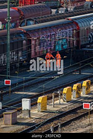 Train formation facility, marshalling yard, freight trains, Hagen, Ruhr ...