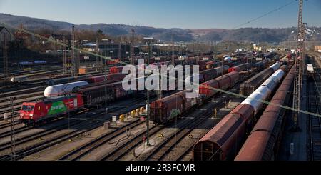 Train formation facility, marshalling yard, freight trains, Hagen, Ruhr ...