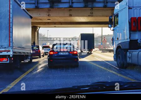 View from the car on the A7 highway, Hamburg, Germany, Europe Stock ...