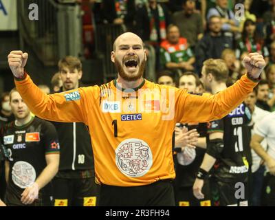 Goalkeeper Mike Jensen of SC Magdeburg reacts during the EHF Champions ...