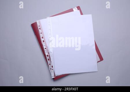 File folder with punched pockets and paper sheets isolated on white ...
