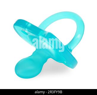 Turquoise pacifier for a newborn on a white insulated background ...