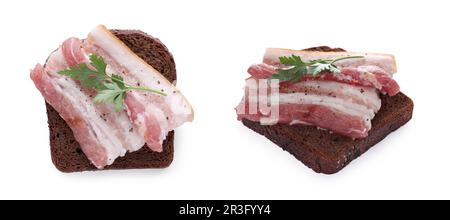 Spiced pieces of pork fatback on white background Stock Photo - Alamy