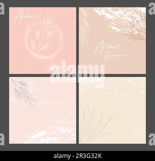 Handmade background layout with arbitrary shapes, plant elements and ...