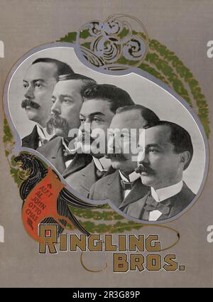 Vintage circus poster showing five Ringling Brother's bust portraits ...