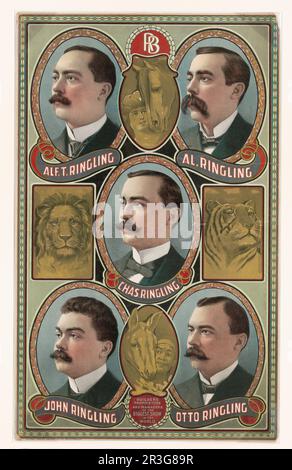 Vintage circus poster showing bust portraits of Peter Sells, Adam ...