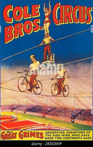 Vintage Cole Brothers Circus poster showing family of acrobats in ...