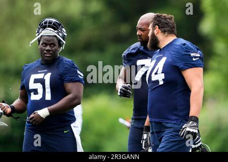 Seattle Seahawks center Olusegun Oluwatimi (51) walks off the field ...