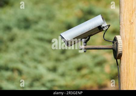 Surveillance camera at the storage yard of a construction site in ...