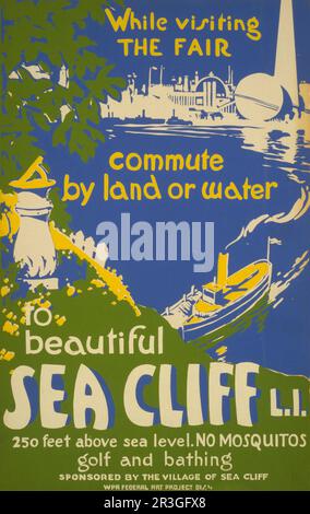 Vintage travel poster promoting Sea Cliff, Long Island for tourism ...