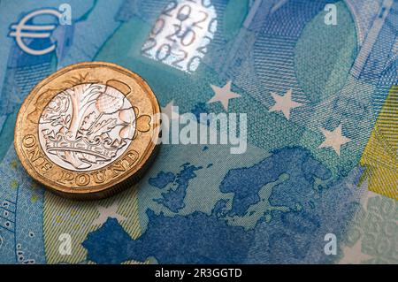 Euro banknotes and one pound Stock Photo - Alamy