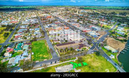 Aerial view of the bridge from Mulwala to Yarrawonga Victoria Stock ...