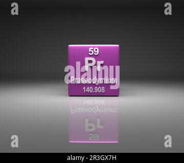 Cube with Praseodymium number 59 periodic table, 3d rendering Stock ...