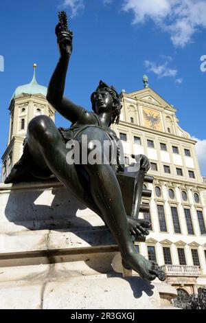 The Augustus fountain (built 1594) in Augsburg with the town hall in the background Stock Photo ...