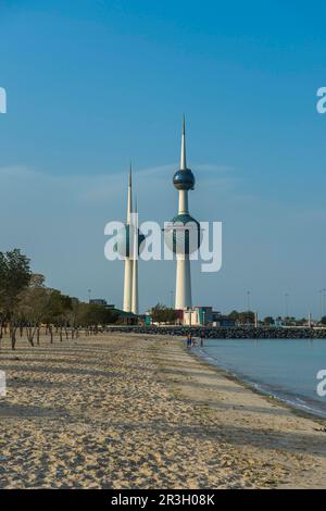 Landmark Kuwait towers in Kuwait City, Kuwait, Middle East Stock Photo ...