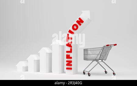 Shopping cart with increasing inflation - 3D illustration Stock Photo ...