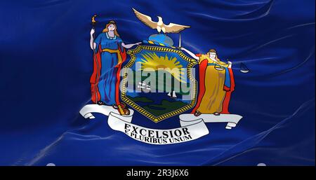The New York state flag waving along with the national flag of the ...