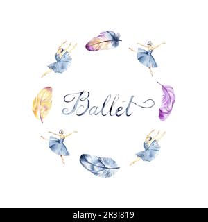 Ballet logo. Watercolor hand painted illustration isolated on light ...