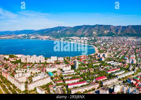 Gelendzhik city harbor aerial panoramic view. Gelendzhik is a resort ...