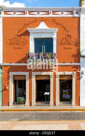 Marganzo restaurant in row of colourful Spanish colonial buildings ...