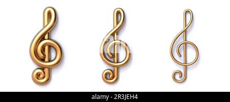 Set of Three golden treble clef 3D rendering illustration isolated on ...